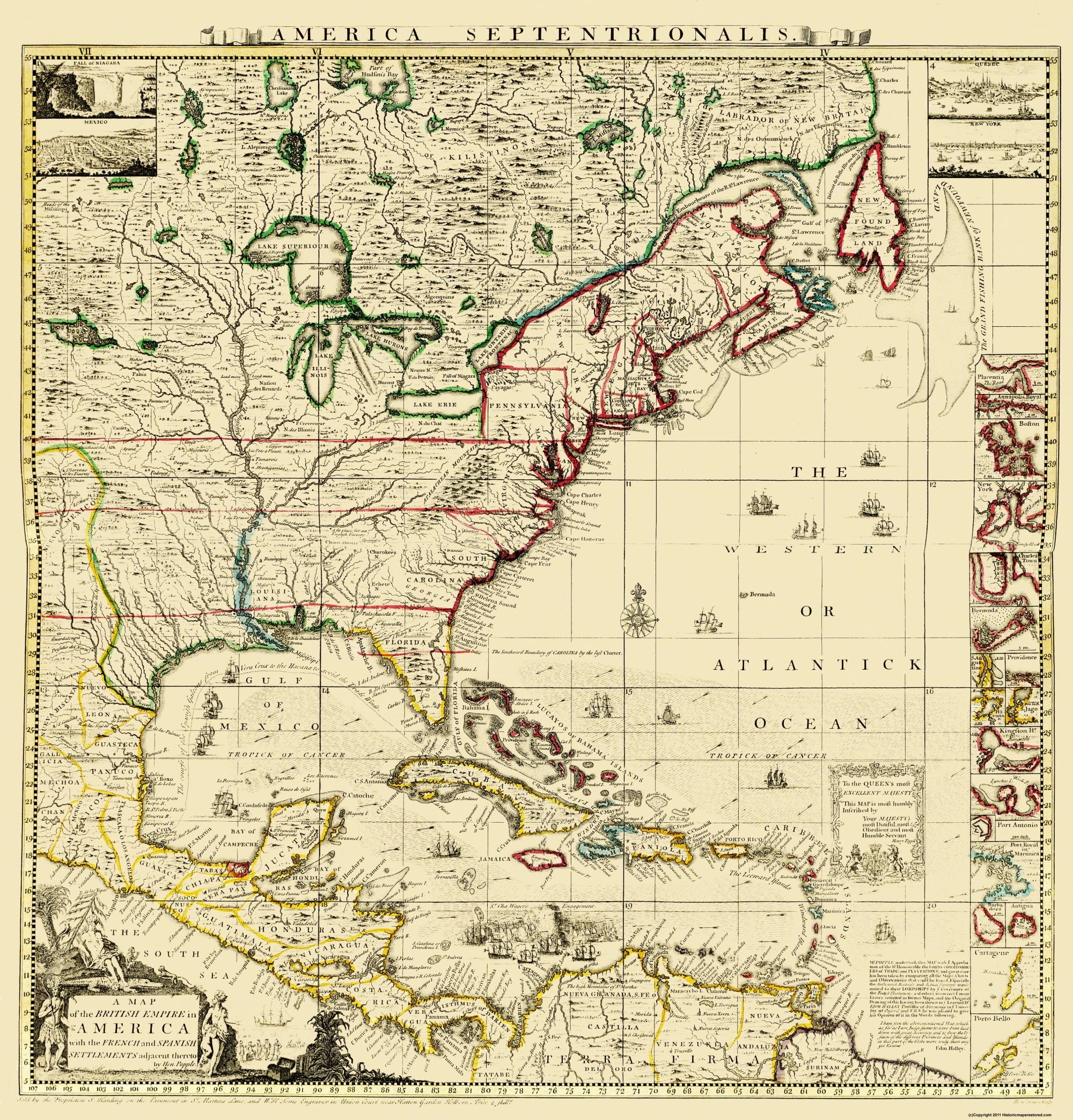 Historic State Map - Amerique Septentrionale - Popple 1733 - 23 x 24 ...