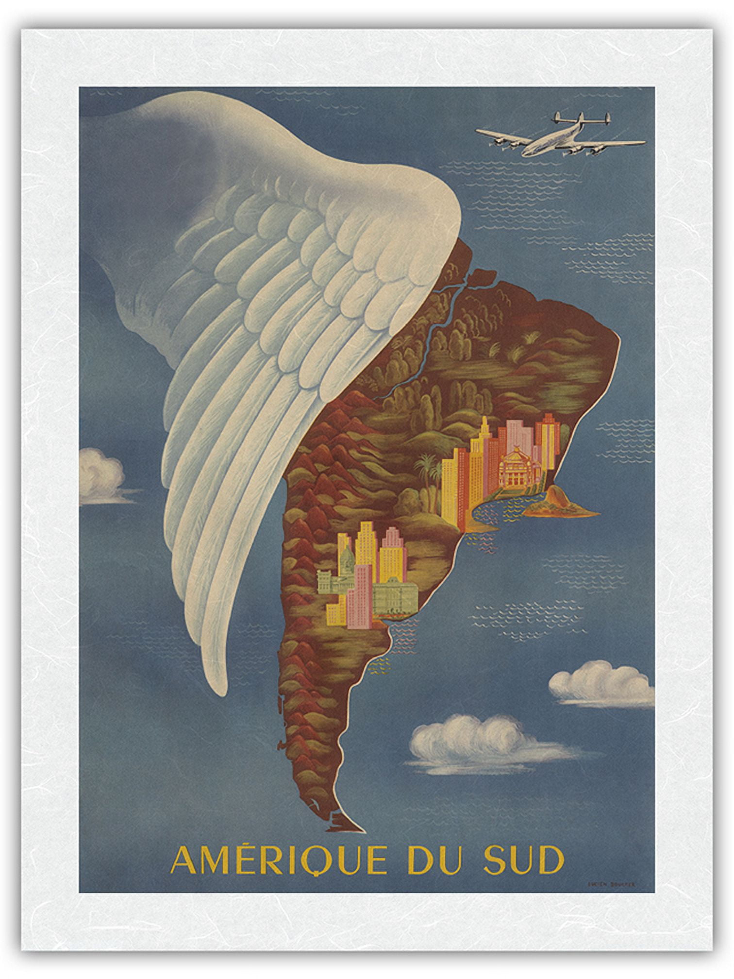 Amerique du Sud (South America) - Wing - Vintage Airline Travel Poster ...