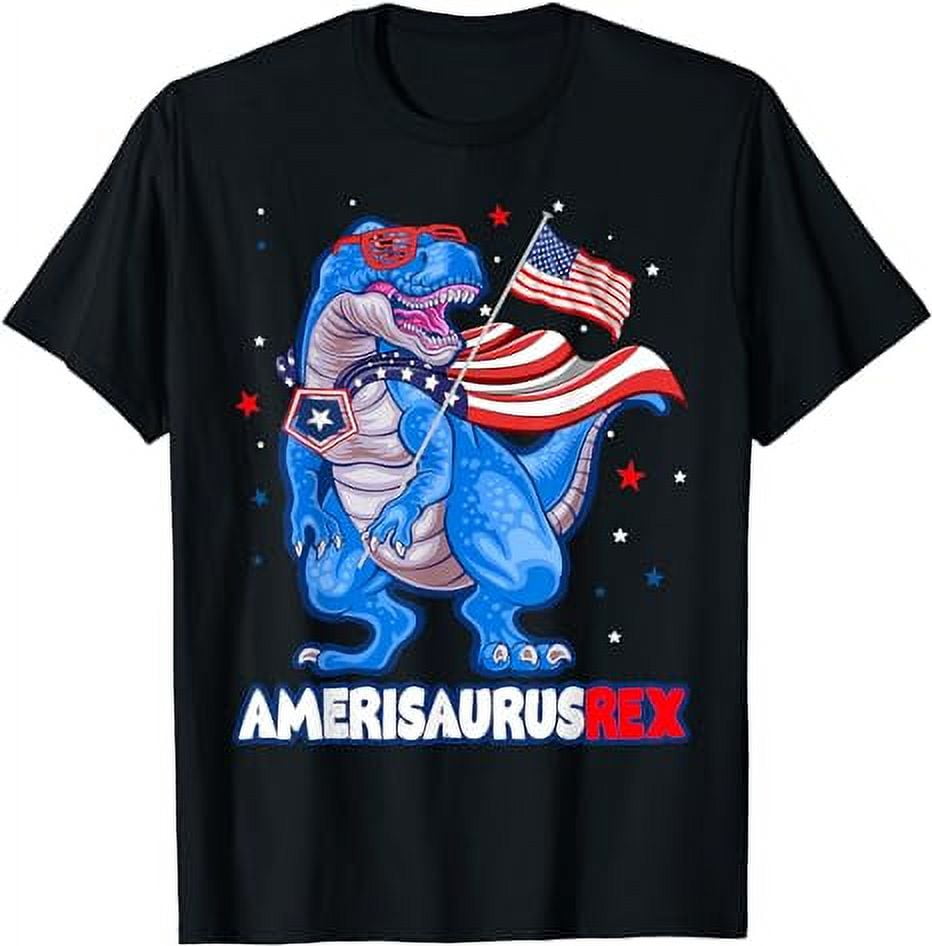 Amerisaurus T-rex USA Flag Kids Funny 4th Of July Dinosaur T-Shirt ...