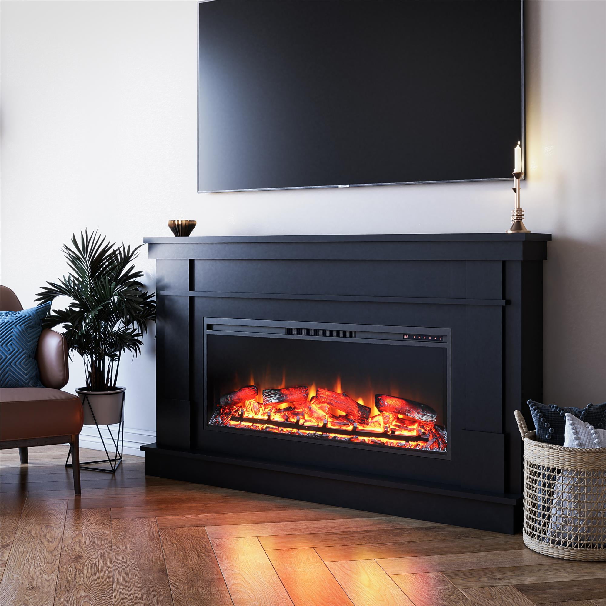 Ameriwood Home Elmdale Wide Painted Mantel with Linear Electric ...