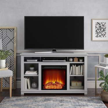 70" Farmhouse Wood Fireplace TV Stand with Glass Doors - Rustic Oak ...