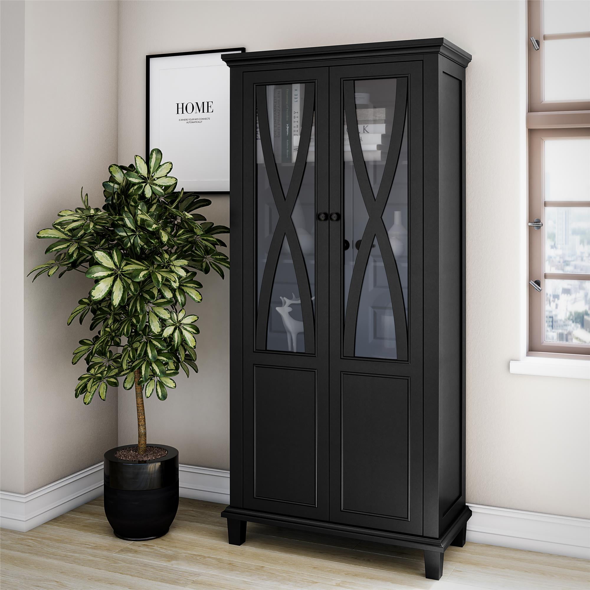 Ellington Tall Accent Cabinet with Glass Doors, Black - Walmart.com