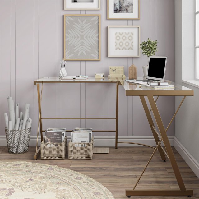 Ameriwood Home Perth Glass L-Shaped Computer Desk, Gold - Walmart.com