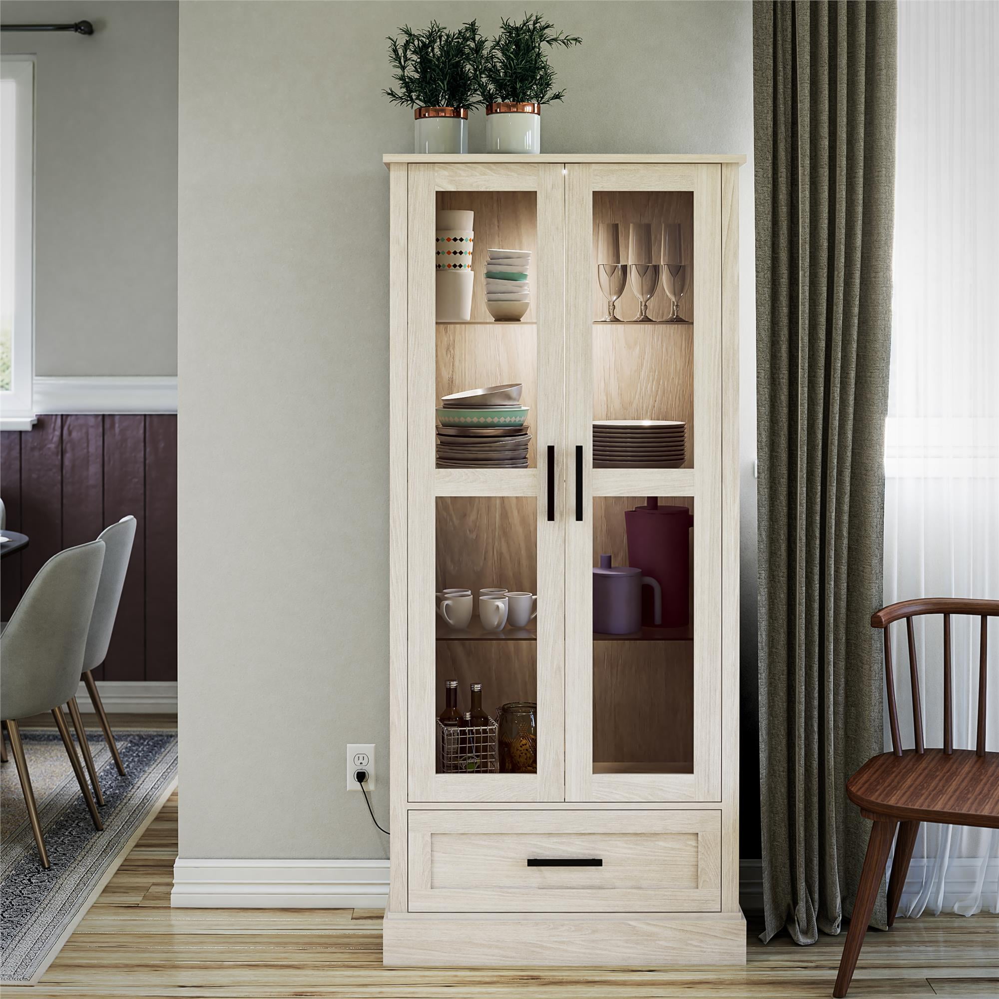 Ameriwood Home Truman Curio Cabinet with Drawer, White Oak - Walmart.com