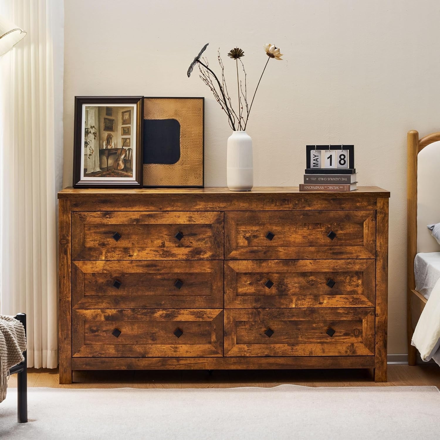 Amerlife Antique Looking Country Style 6 Drawer Dresser, Distressed ...