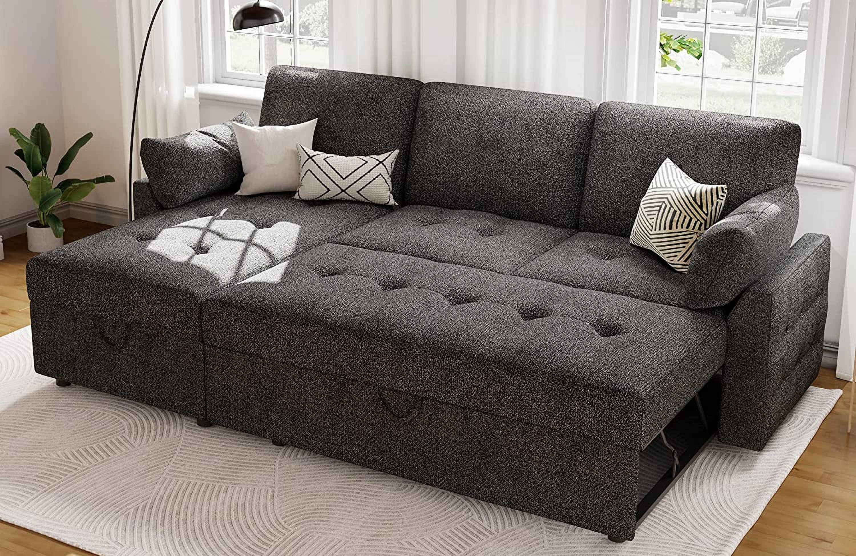 Churanty Pull Out Couch Bed with Storage and Cup Holder Sectional ...