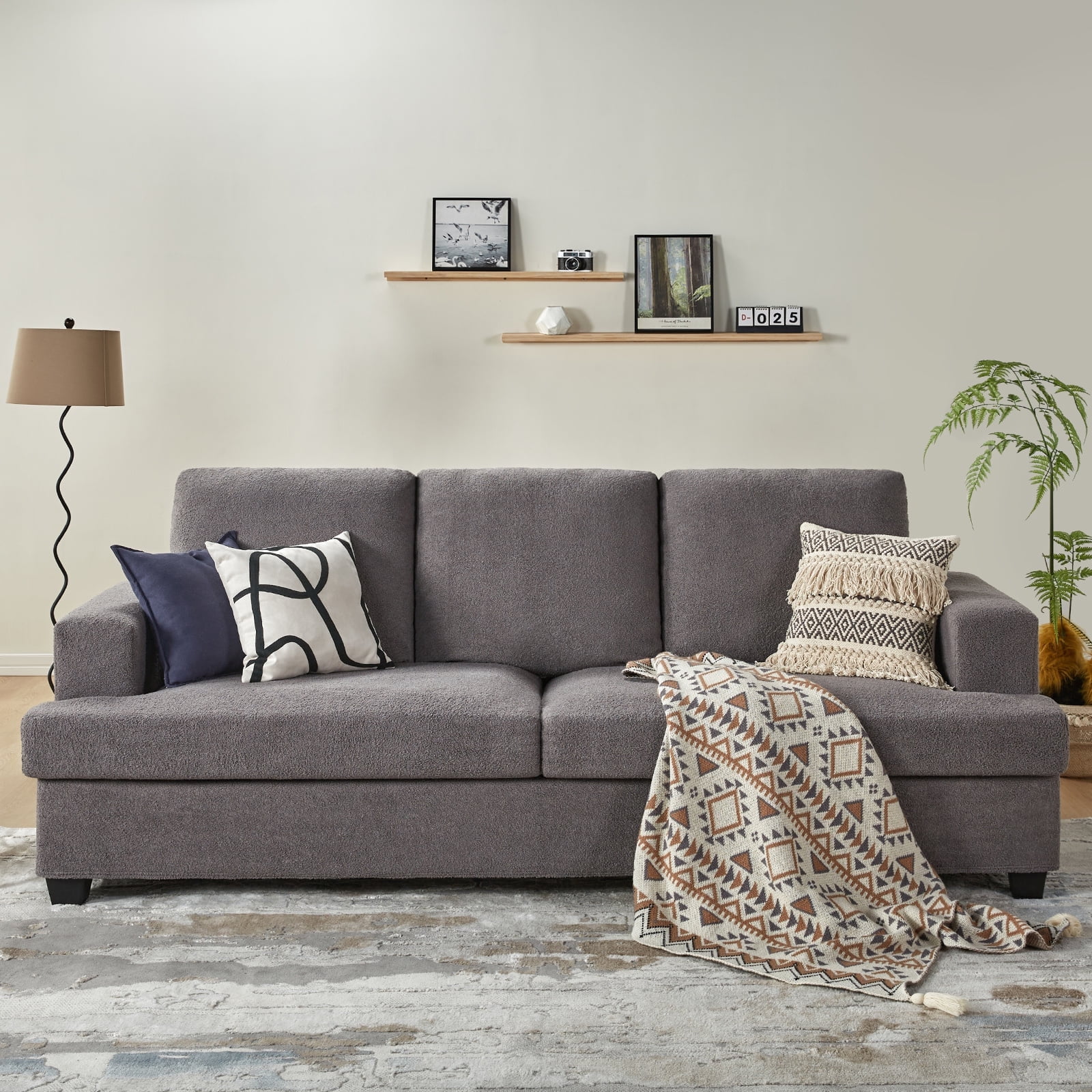 Amerlife 97'' Deep Seat Sofa, 3 Seater Couch in Grey Bouclé, Oversized ...