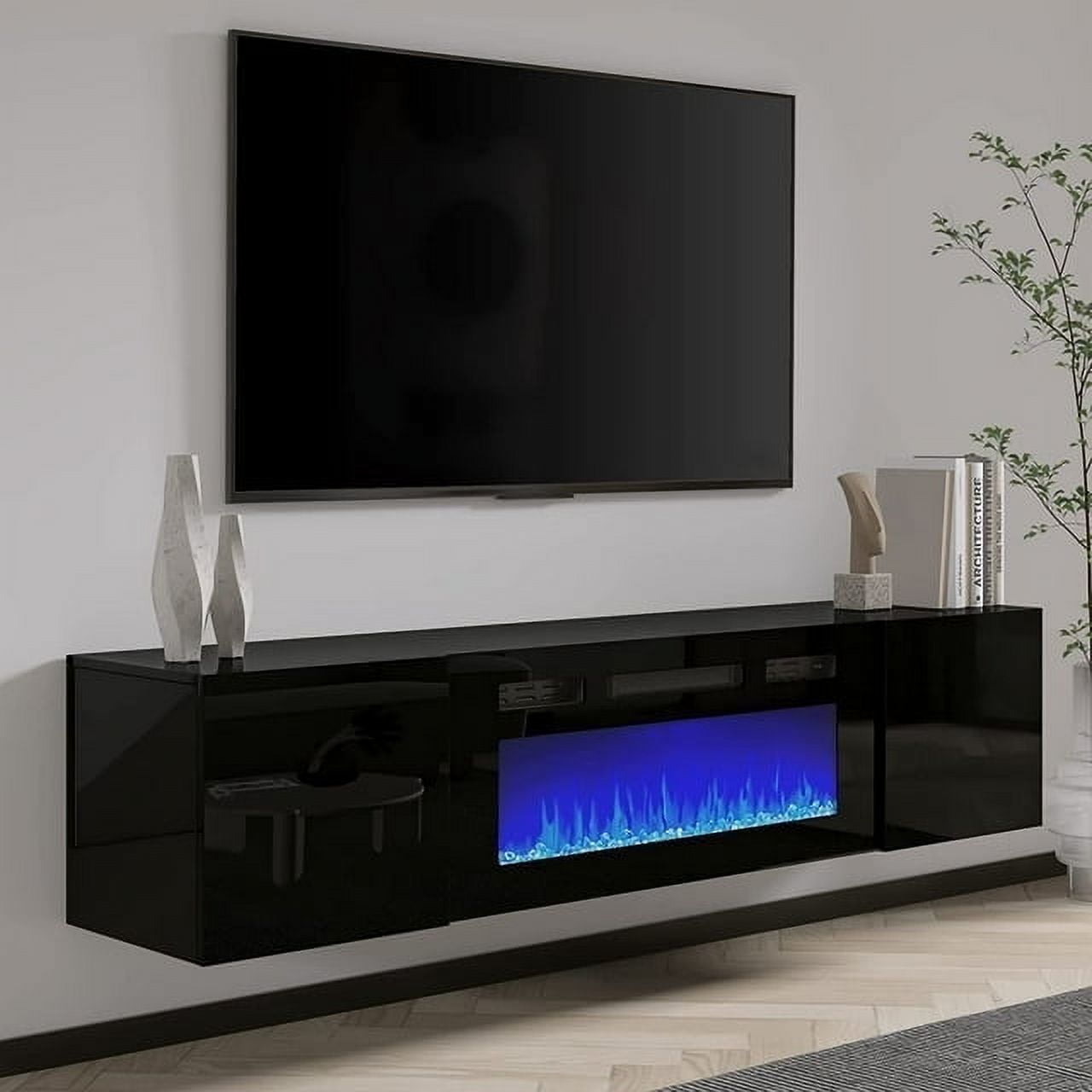 "Modern Amerlife Heated Floating TV Stand with Electric Fireplace ...