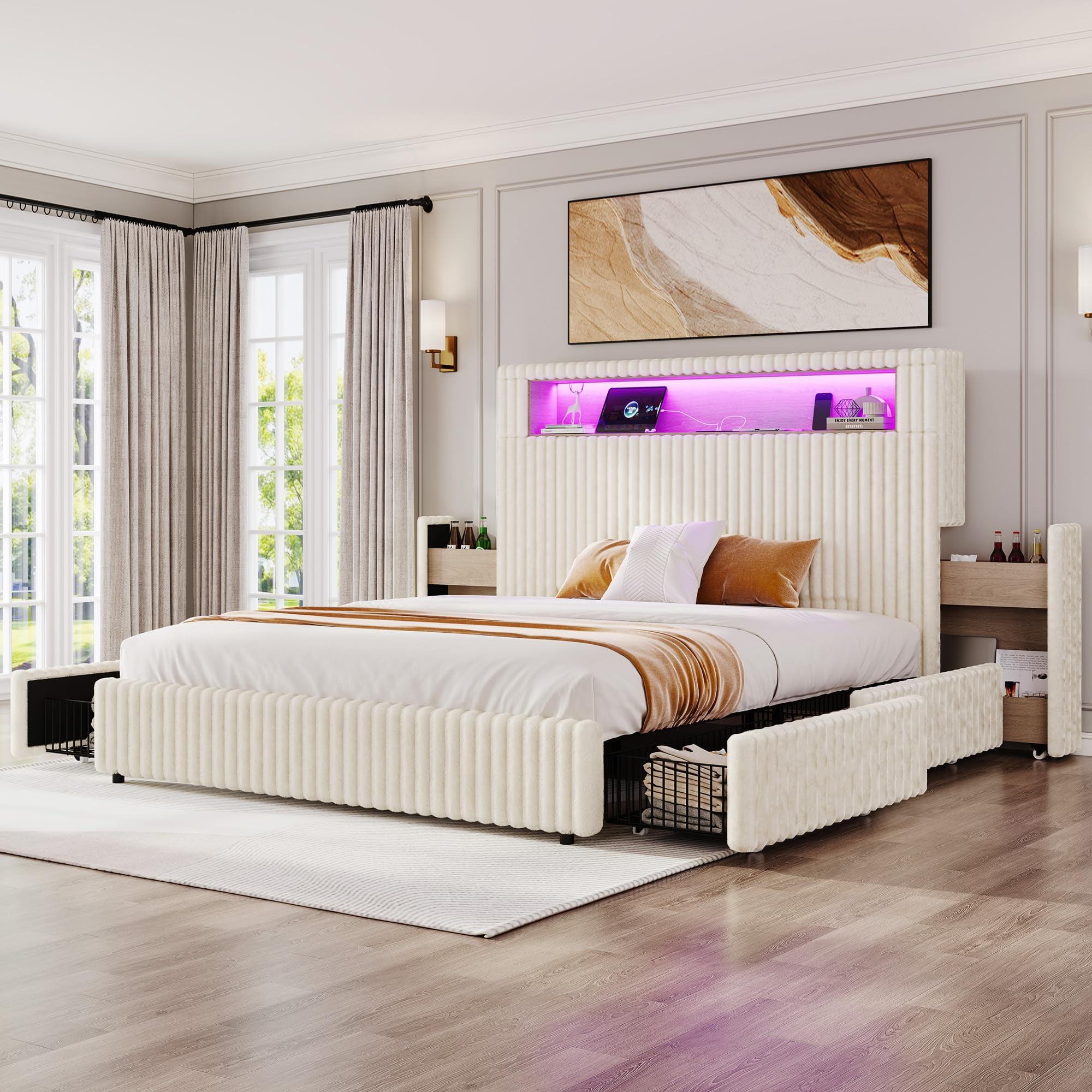 Amerlife Full Size Storage Bed Frame with 51.2" Tall Upholstered ...