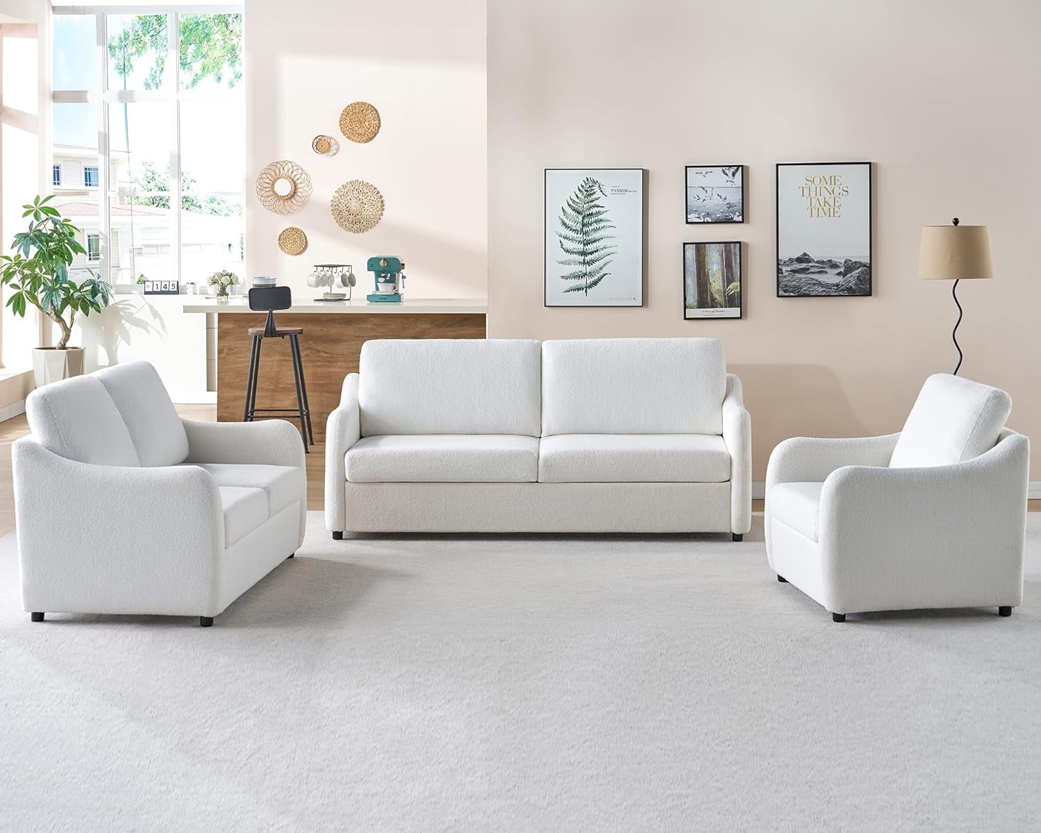 VANACC Modern Couch with Curved Armrest, 3 Piece Couch Set for Living ...