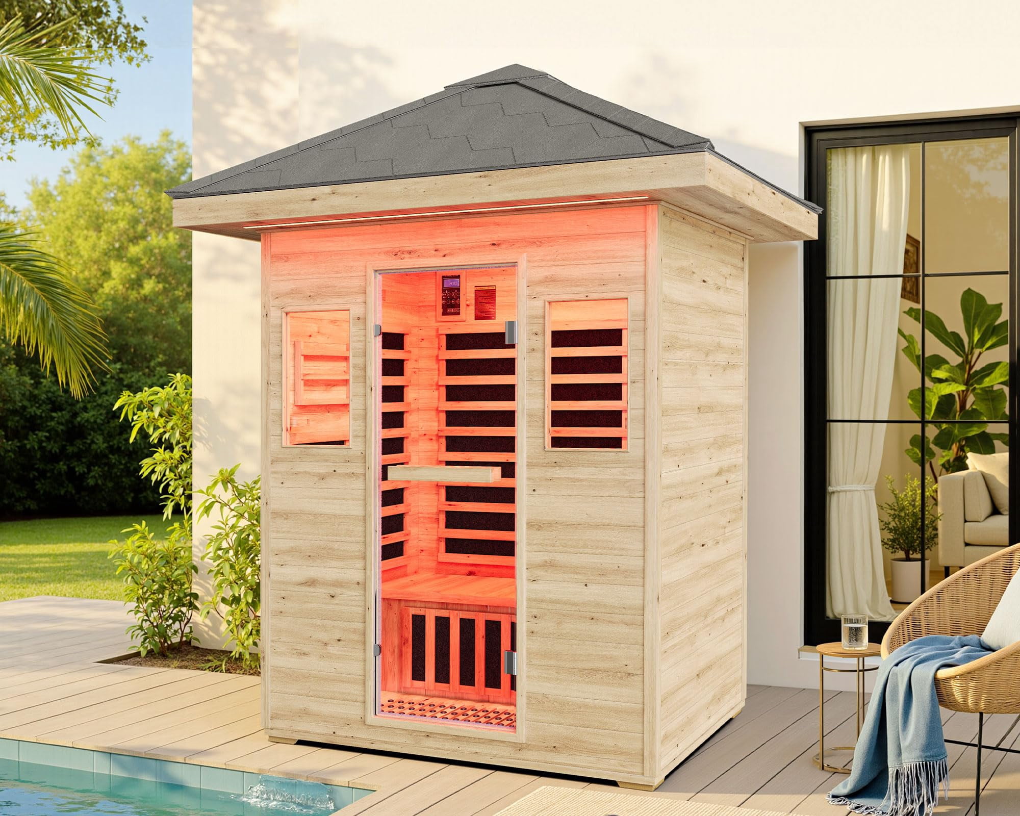Amerlife Outdoor Sauna 3 Person, Infrared Saunas for Home, Spruce Wood ...