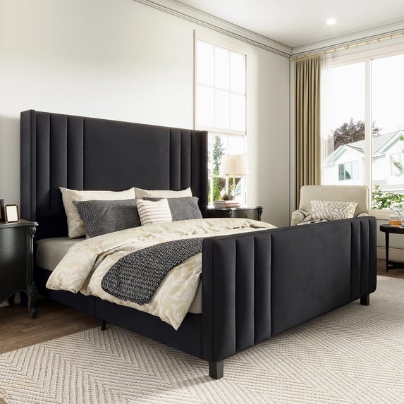 Amerlife, Queen Size Bed Frame, Velvet Upholstery, Tufted Headboard ...