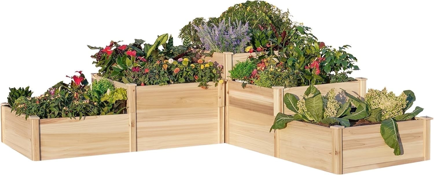 Jocisland Raised Garden Bed Outdoor Gardening, 3-Tier Fir Wood Planter ...