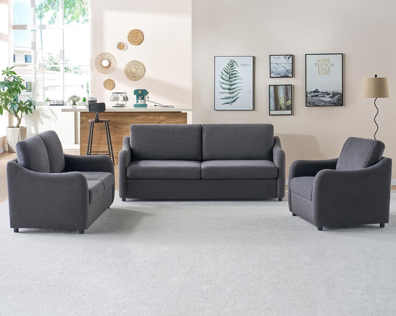 VANACC Sofa, Modern Couch with Sleek Curved Armrest, 3 Piece Couch Set ...