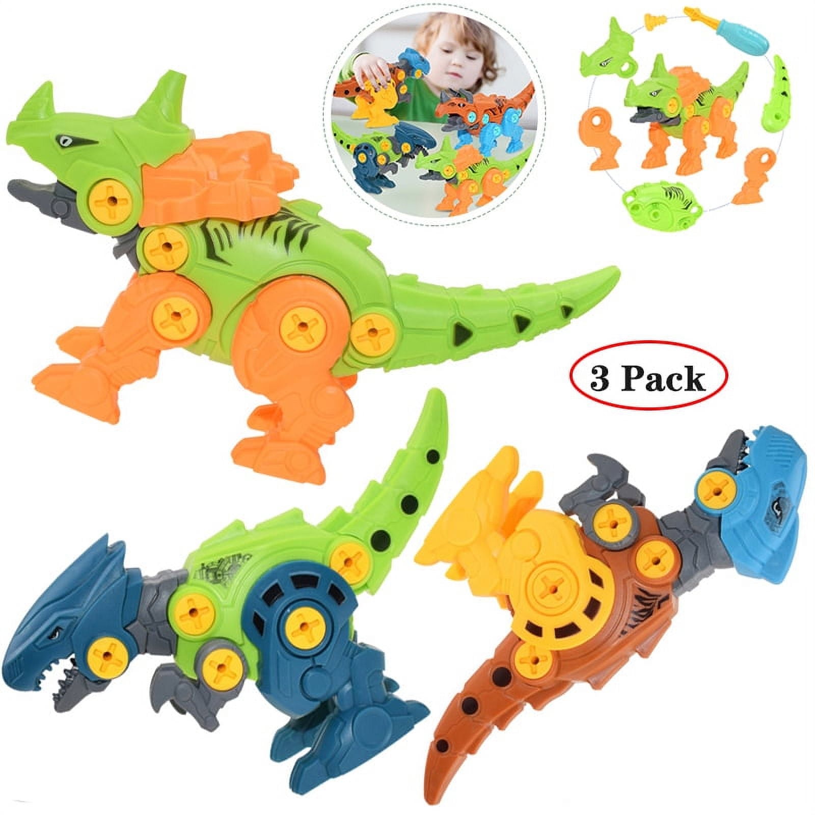 Amerteer 3Pcs Dinosaur Toys - Take Apart Building Play Set STEM, Fun ...