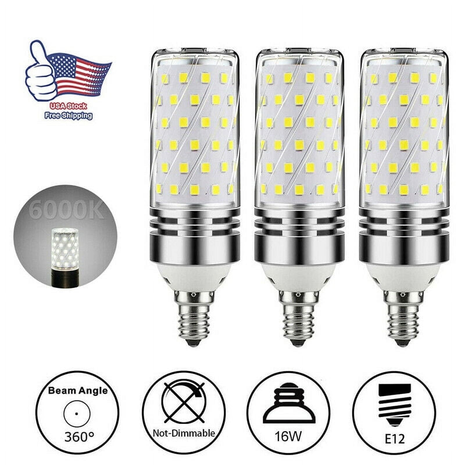 Amerteer 3x E12 LED Corn Bulbs 12W LED 1500LM Candelabra Light Bulbs ...