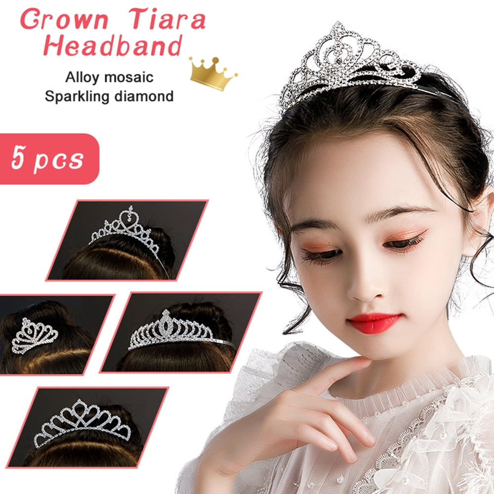 Amerteer 5 Pieces Girls Princess Tiara Crown Glitter Crystal Tiara ...