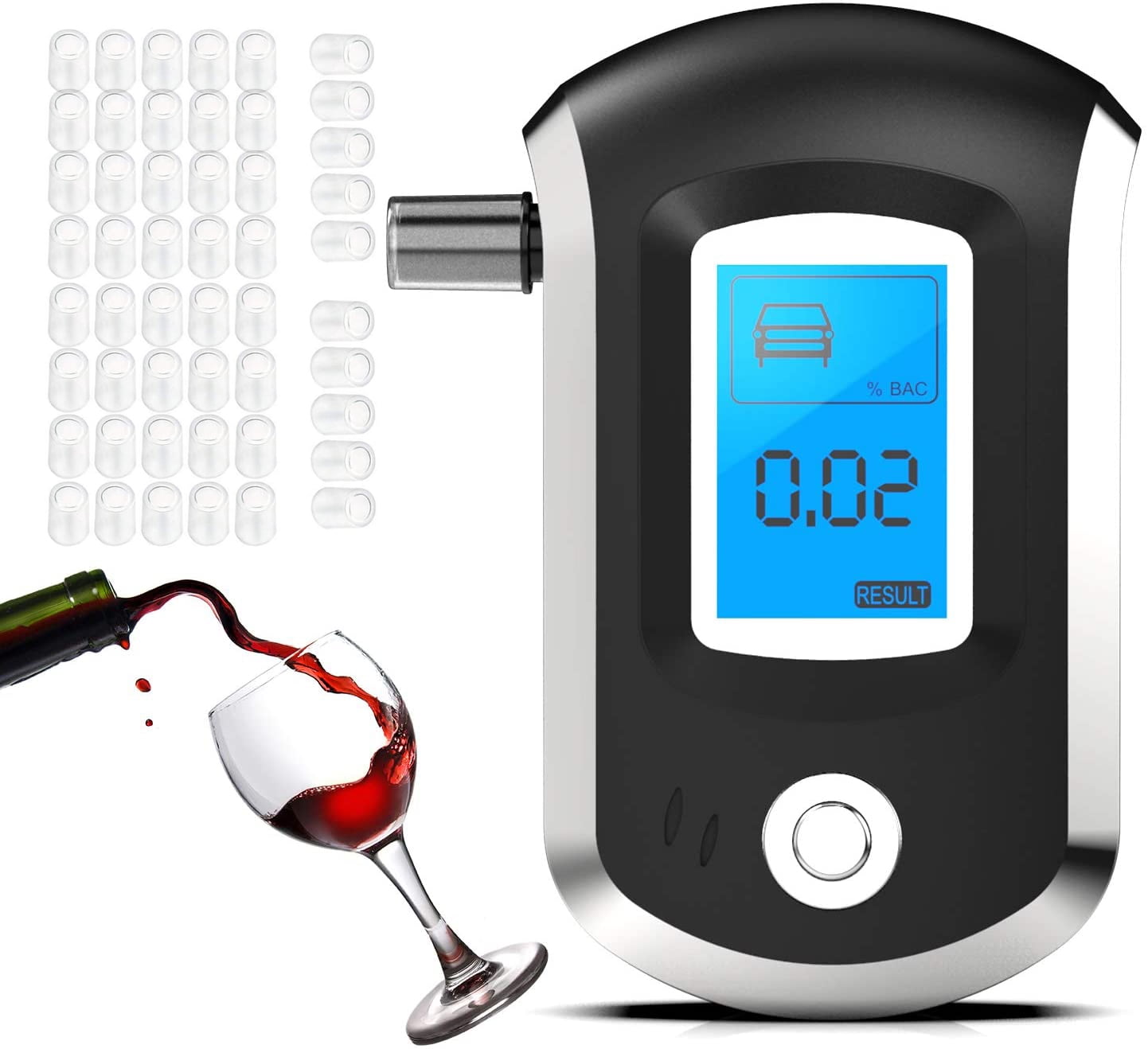 Amerteer Breathalyzer, Portable Alcohol Tester with 50 Mouthpieces ...