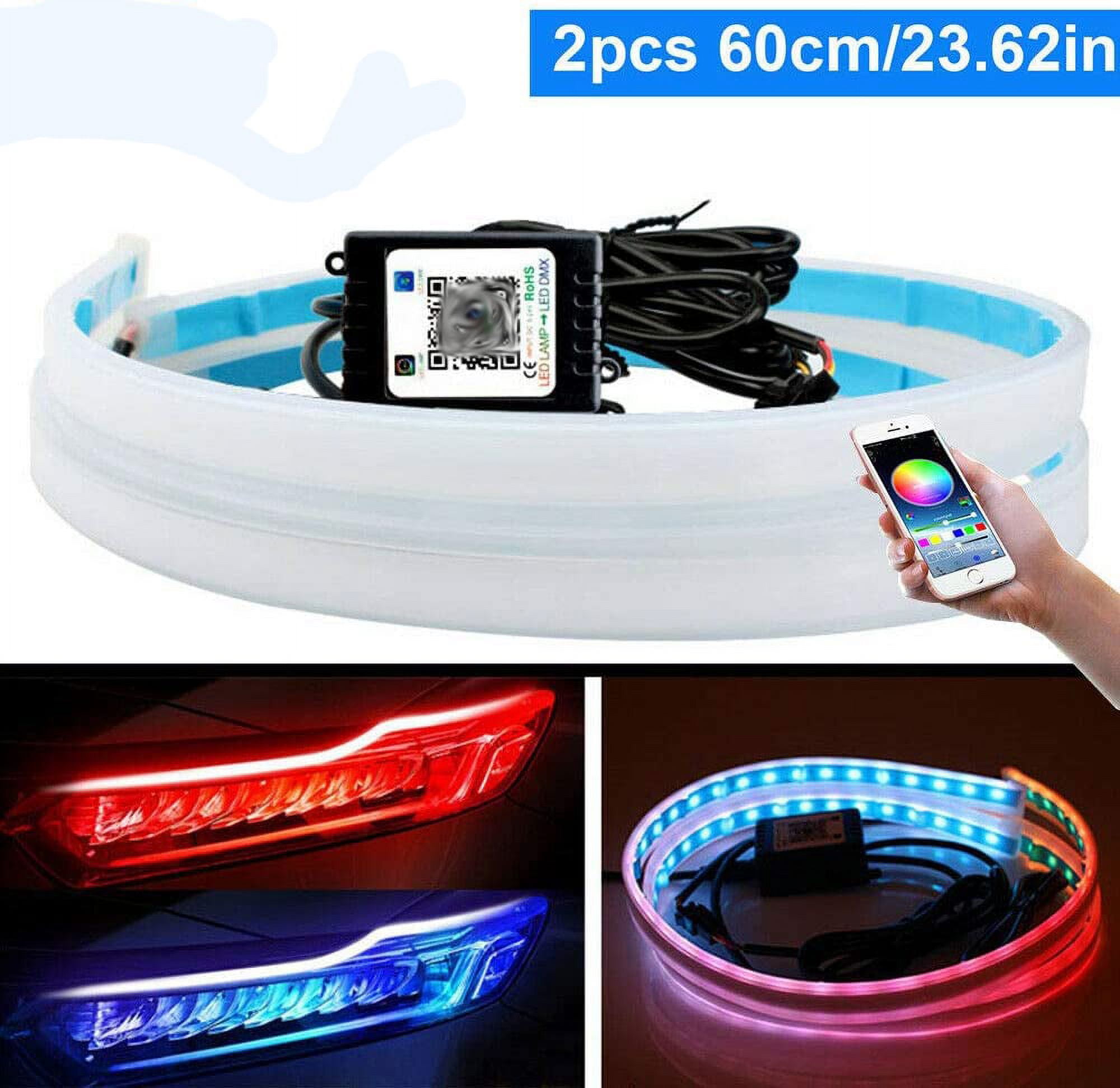 Amerteer DRL Sequential Turn Signal Led Light Strip 2 Pcs 24 Inch APP ...
