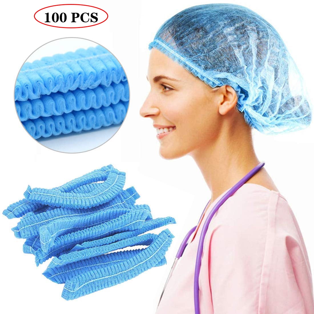 Amerteer Disposable Protective Caps, 100 PCS 21 Inch Hair Net Blue ...
