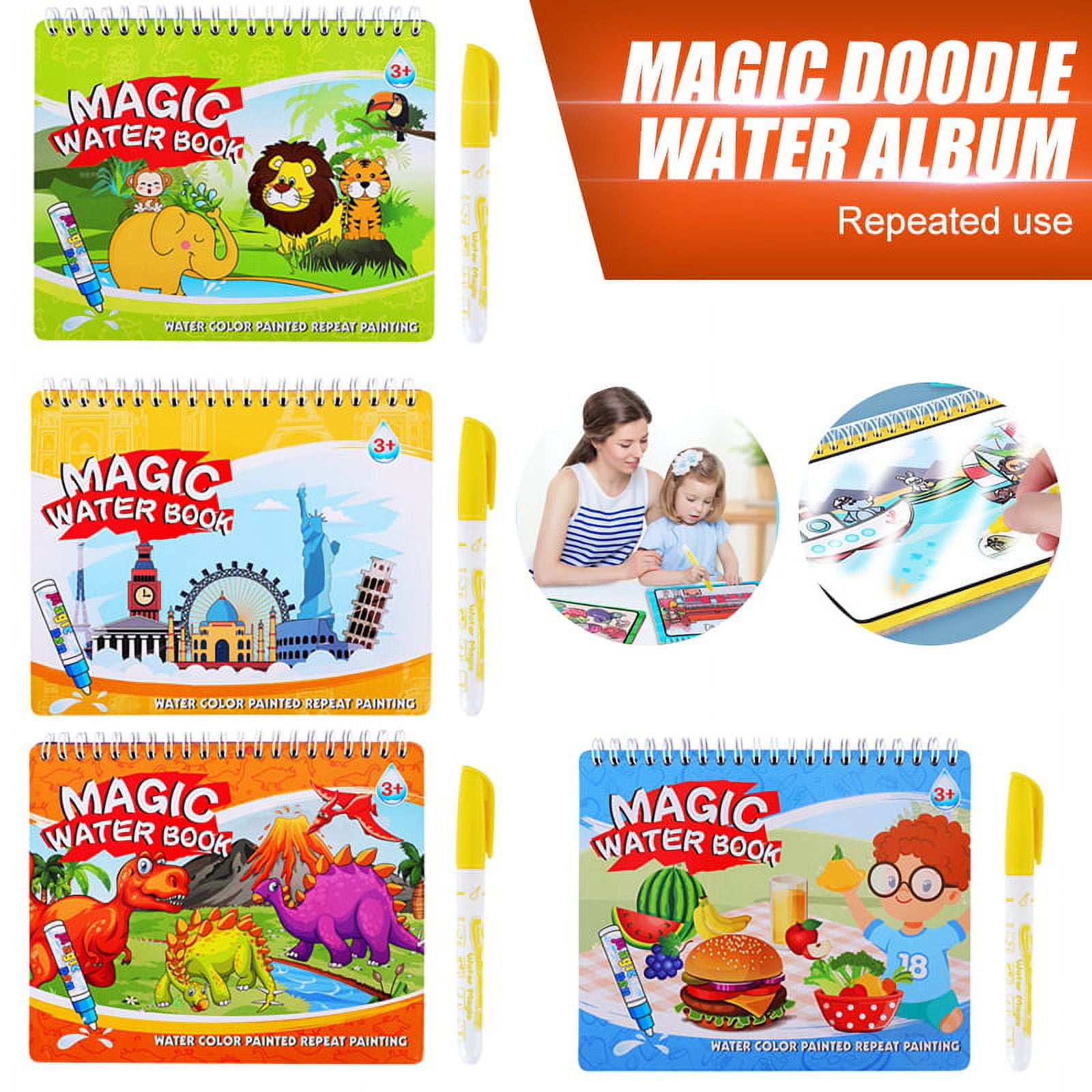 Amerteer Magic Water Coloring Books with 1 Water Pens Water Doodle ...