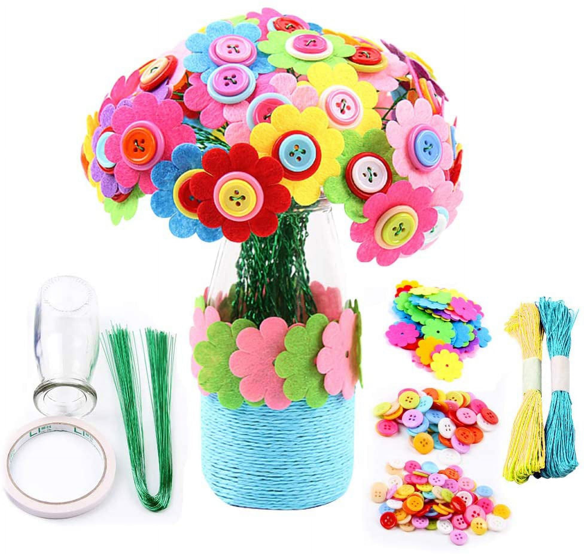 Amerteer Make Your Own Bouquet with Buttons and Petal Flowers Craft Kit ...