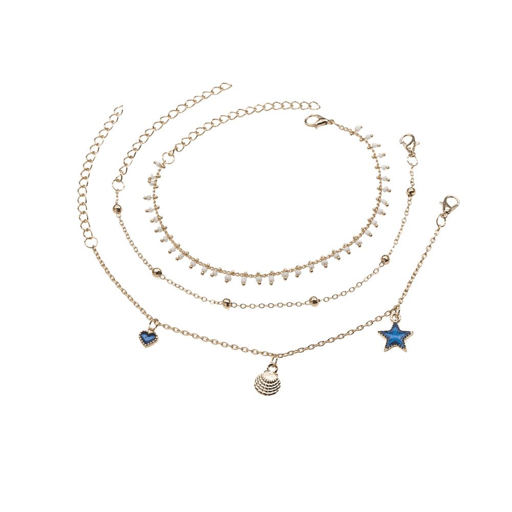 Amerteer Retro three-tier tassel Pentacle Ankle Foot Chain Beach Anklet ...