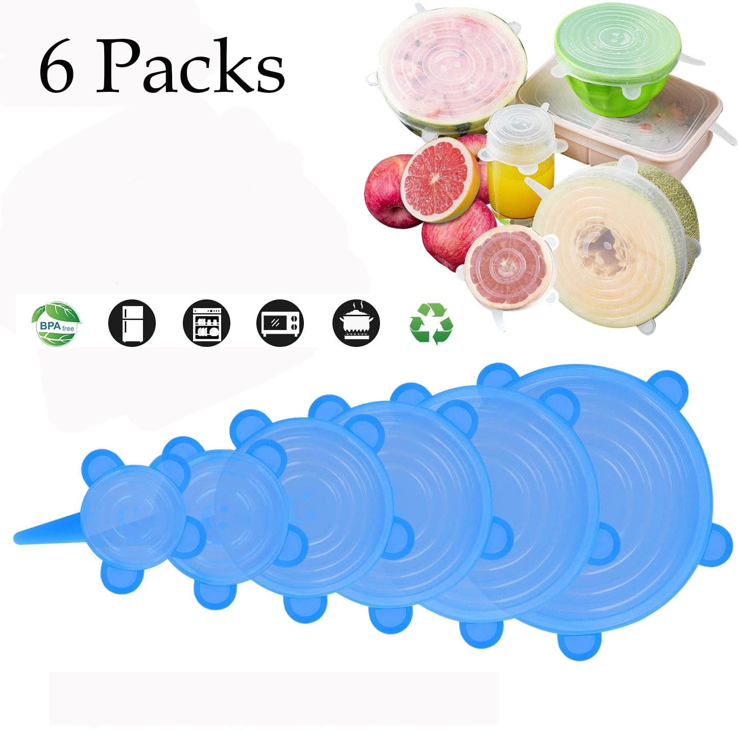Amerteer Silicone Stretch Lids Set of 6,Reusable Durable Food Storage ...