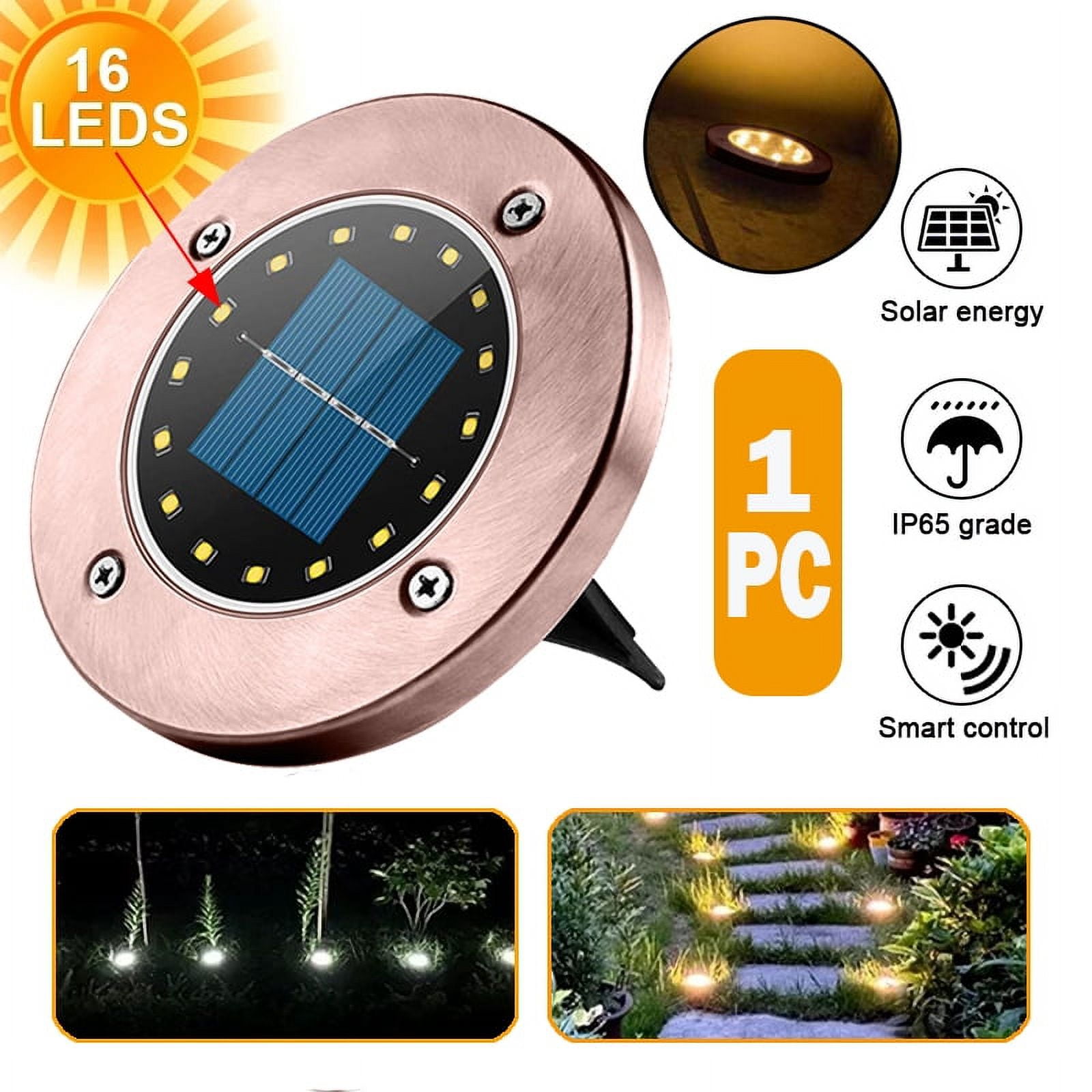 Amerteer Solar Ground Lights, 1 Piece Solar Powered Disk Lights Outdoor Waterproof Garden ...