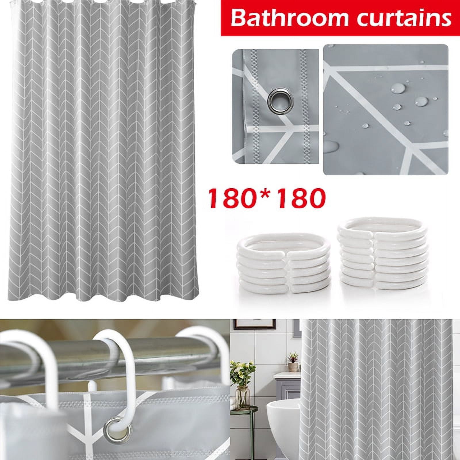 Amerteer Waterproof Fabric Shower Curtain with Hooks, Gray Polyester ...