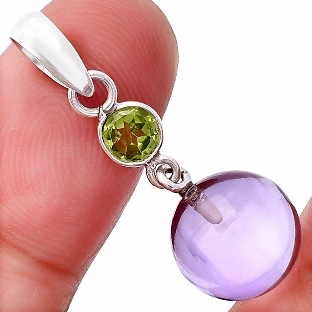 Amethyst Ball - Brazil & Peridot 925 Sterling Silver Pendant Jewelry P ...