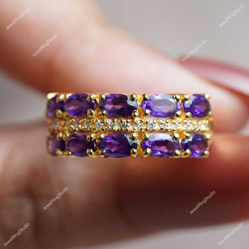 Amethyst Band Ring Silver Gold Engagement Ring Wedding Band February ...