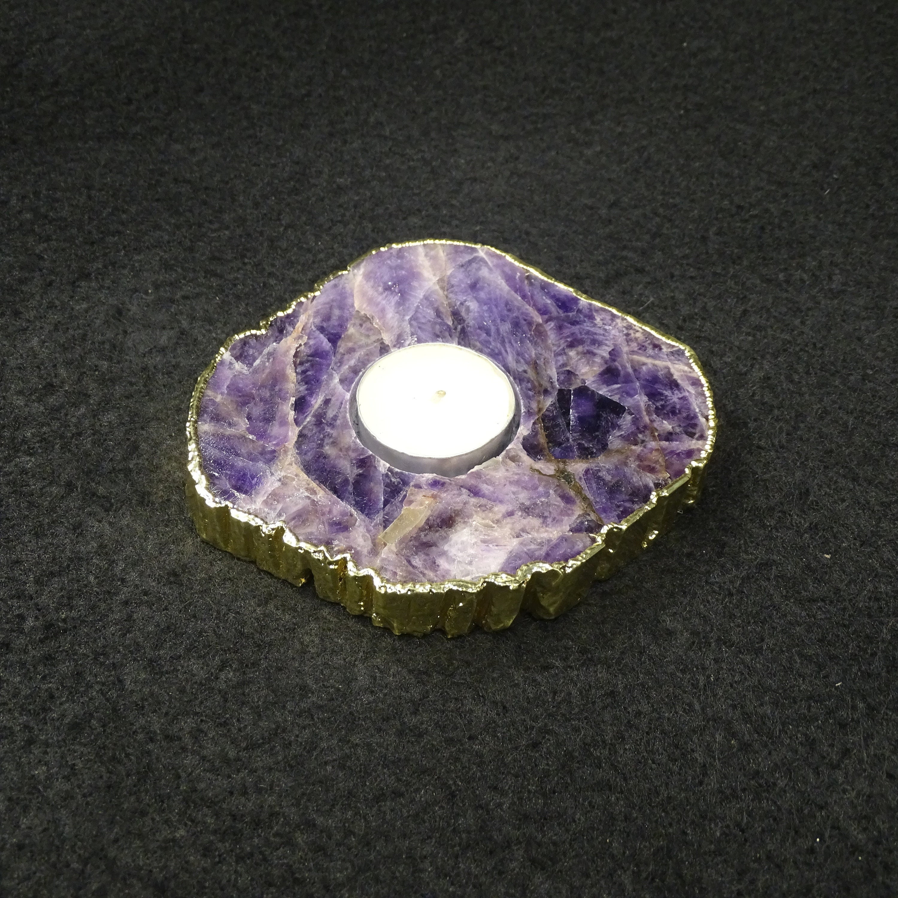 Amethyst Candle Tea Light Holder Purple and White Zigzag Crystals Power ...