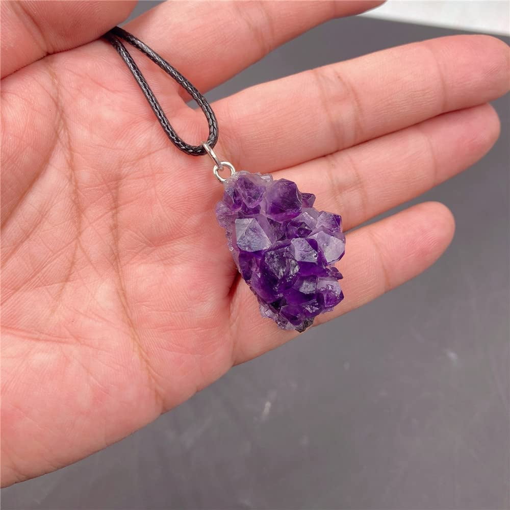 Amethyst Cluster Pendant,Healing Crystals,Spiritual Meditation Necklace for Witchcraft(Purple ...