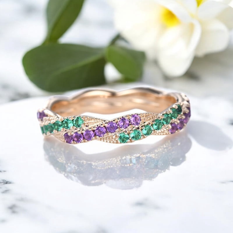 Amethyst Crossover Diamond Full Eternity Band Minimalist Gold Wedding ...