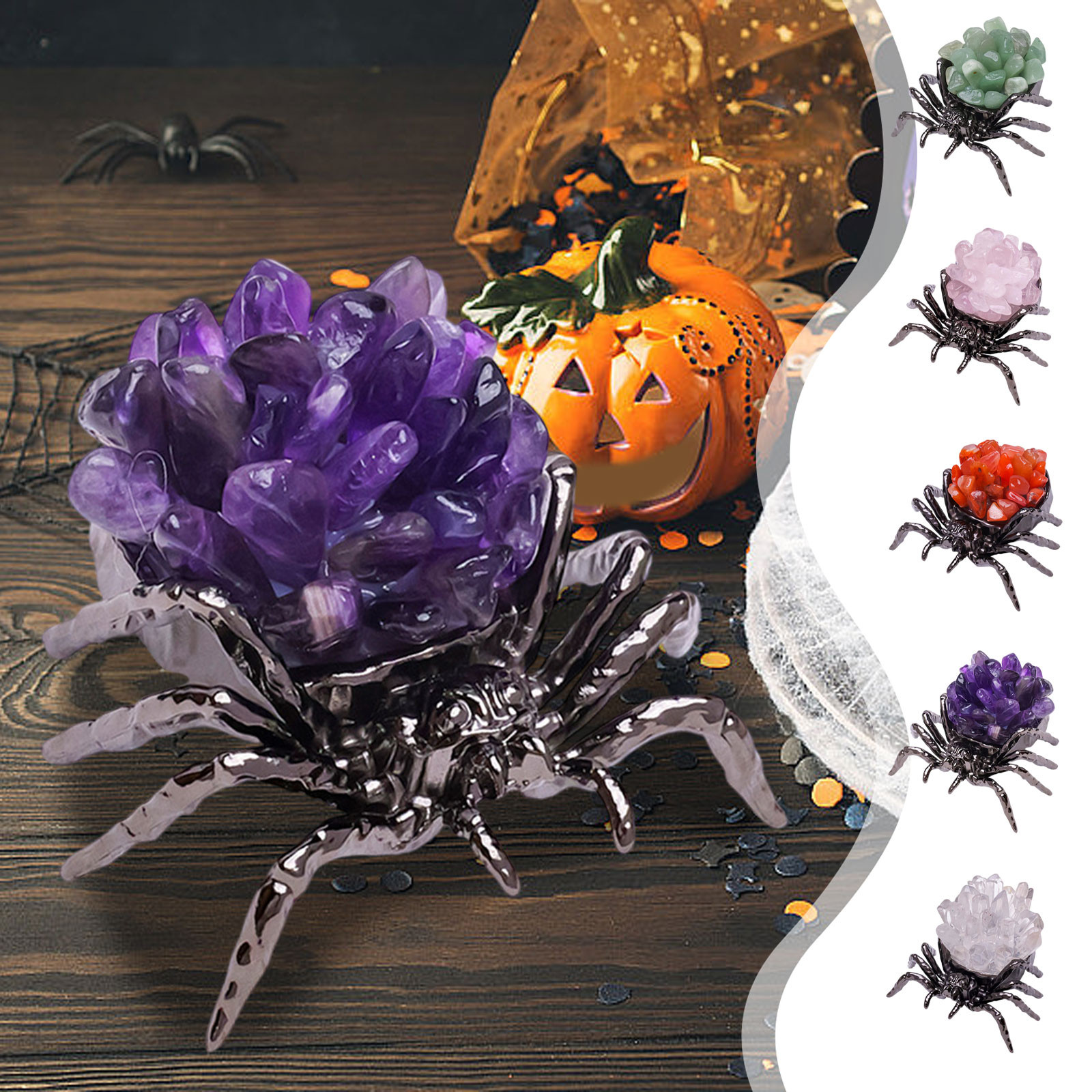 Amethyst Crystal Araneid Halloween Desktop Decor | White Crystal Spider ...