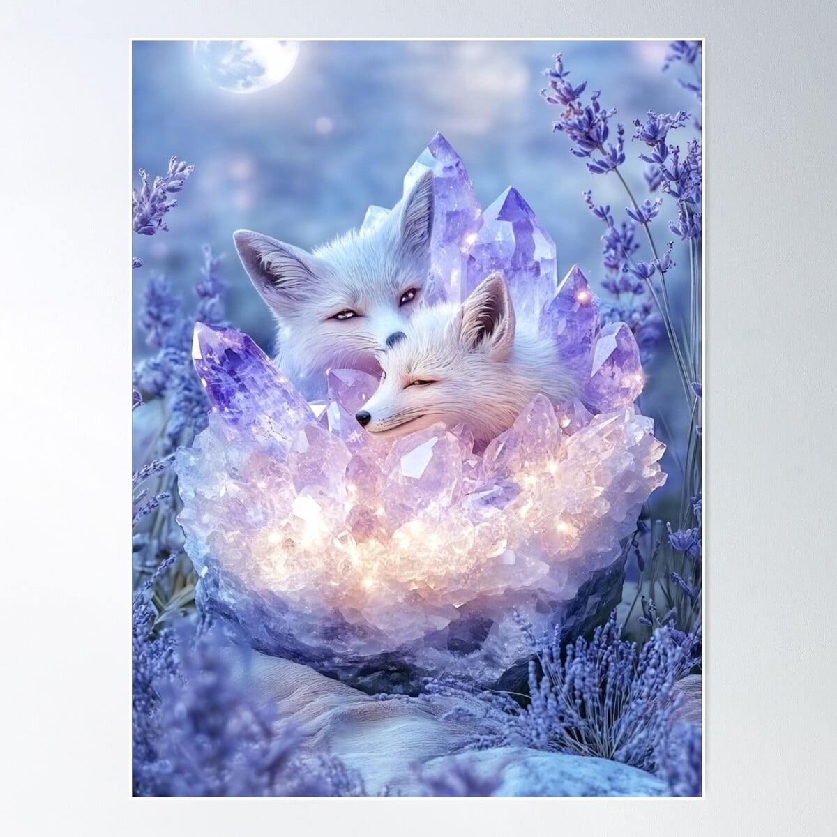 Amethyst Crystal Foxes | Mystical Animal Illustration, Purple Gemstone ...