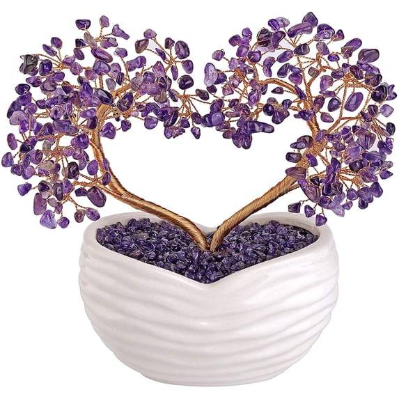 Amethyst Crystal Heart Money Tree for Feng Shui Wealth and Good Luck ...