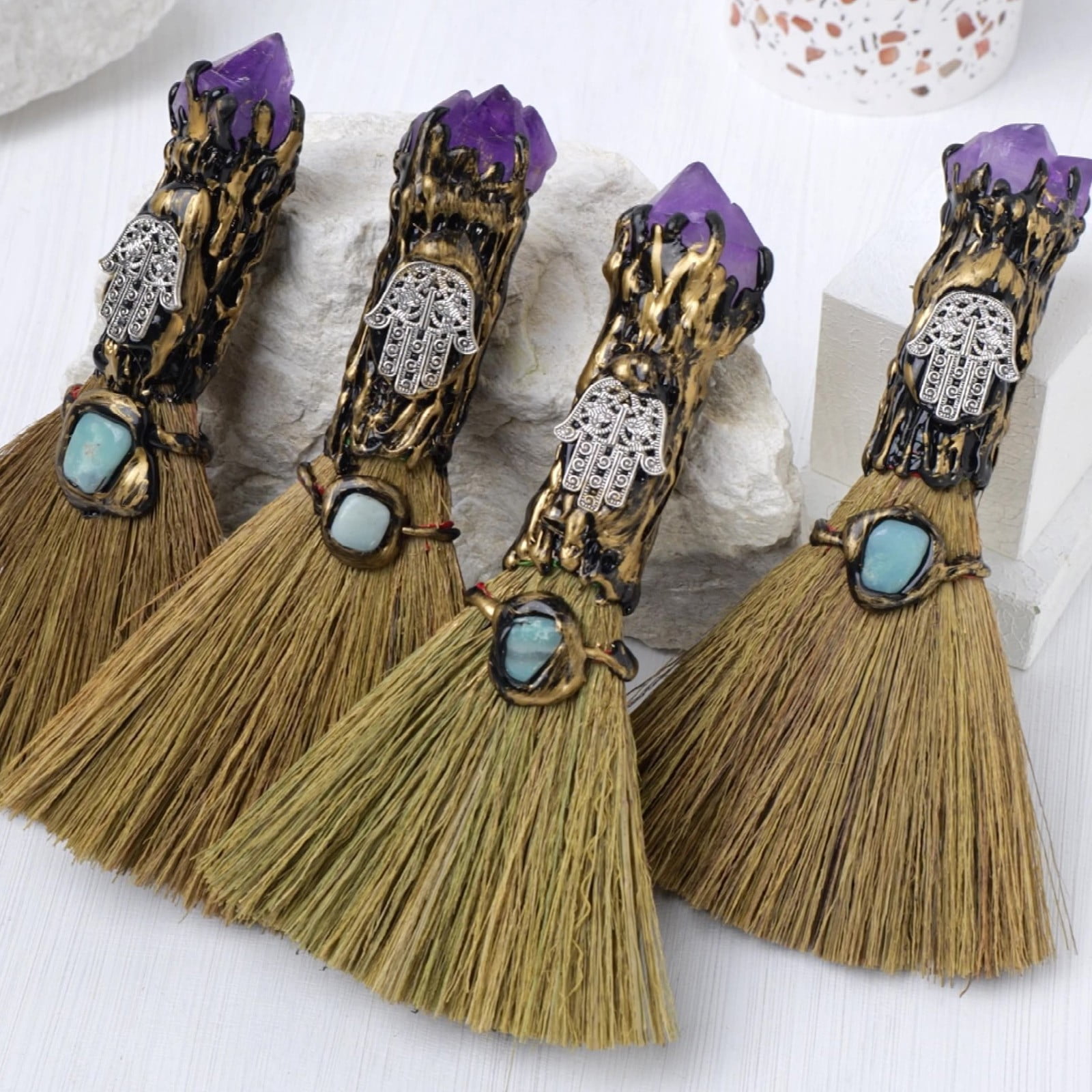 Amethyst Crystal Heart-Shaped Magic Broom - Reiki Energy Cleansing ...