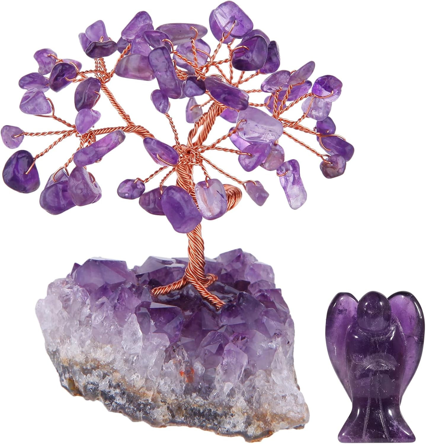Amethyst Crystal Money Tree with Crystals Base and Guardian Angel ...