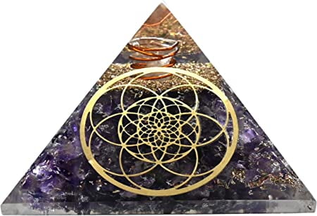 Amethyst Crystal Orgone Pyramid, Organite Pyramid Flower of Life ...