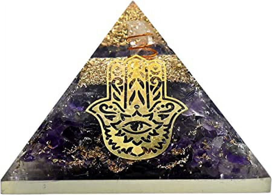 Amethyst Crystal Orgone Pyramid, Organite Pyramid Hamsa Hand Evil Eye ...