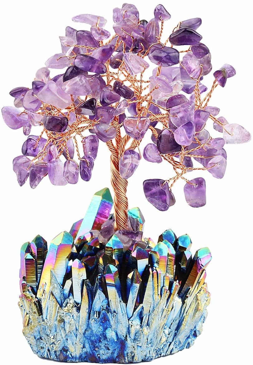 Amethyst Crystal Tree, Quartz Cluster Rainbow Titanium Crystals Base ...
