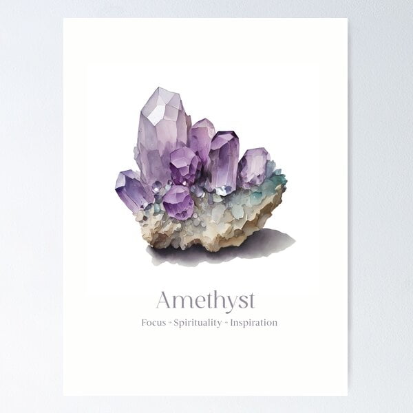 Amethyst Crystal Watercolor Print - Amethyst Info Spiritual Properties ...