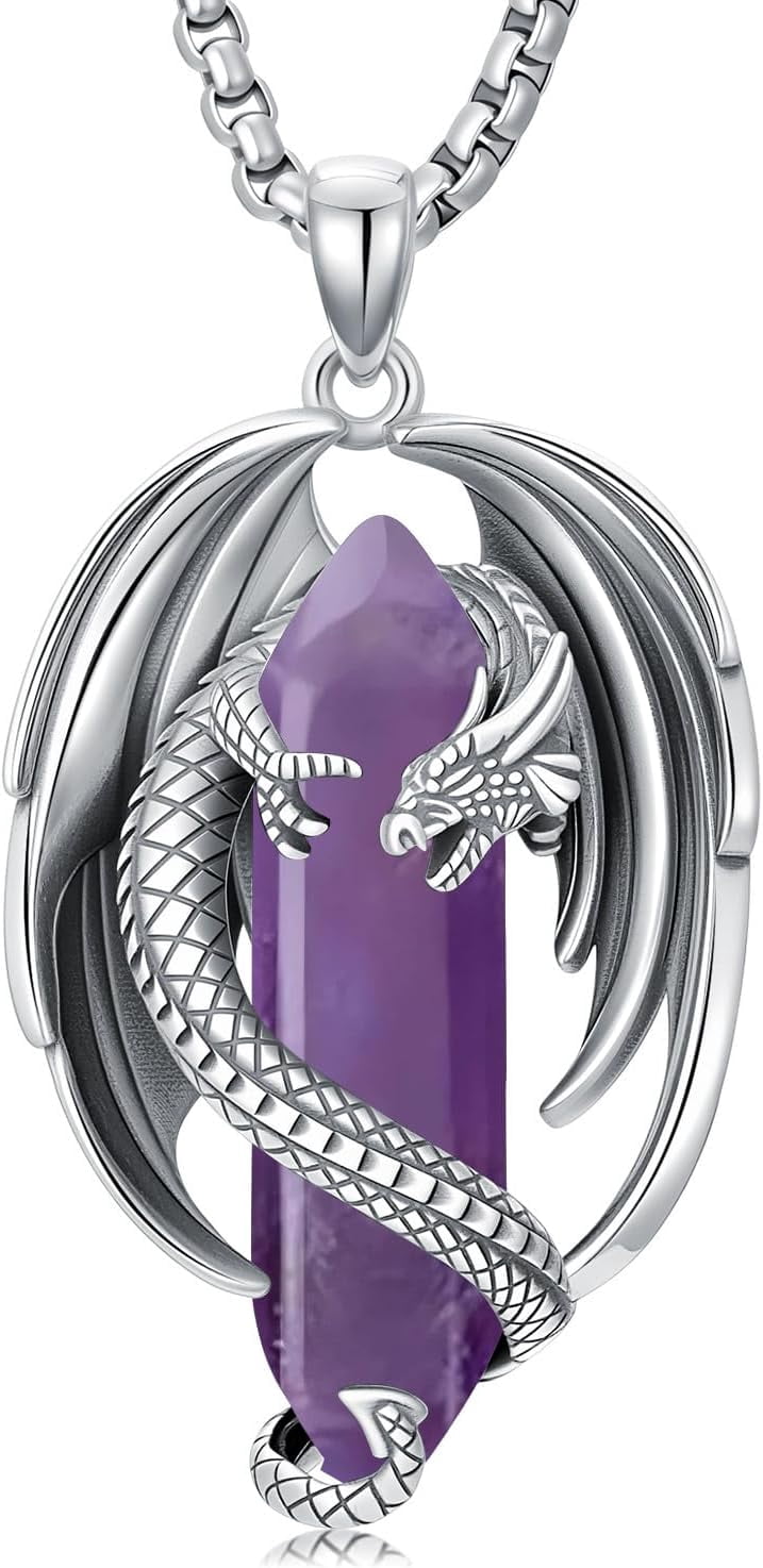 Amethyst Dragon Necklace 925 Sterling Silver Crystal Dragon Pendant ...
