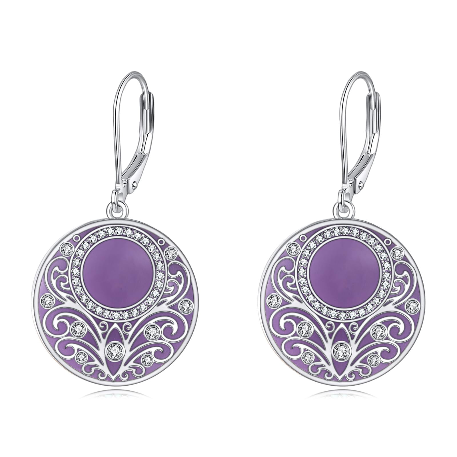 Amethyst Drop Earrings Sterling Silver Filigree Circle Leverback ...