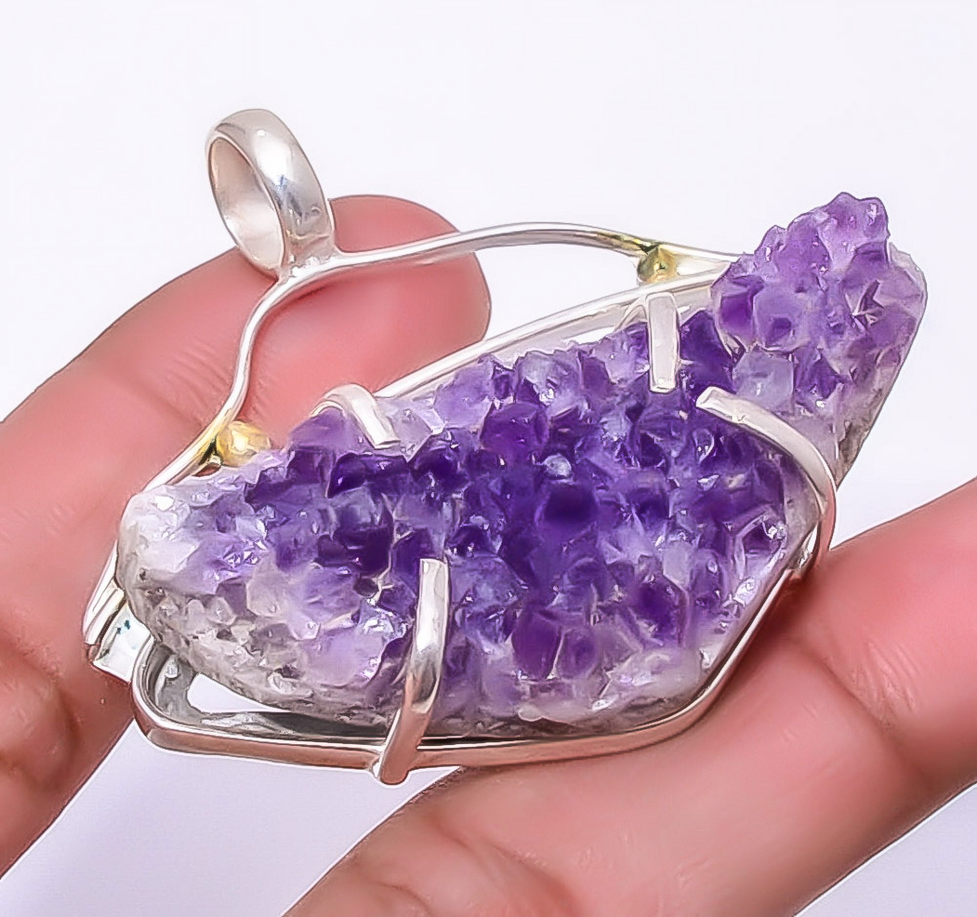 Amethyst Drusy - Uruguay 925 Silver Plated Pendant 1.95" P1835-88 , Valentine's Day Gift ...