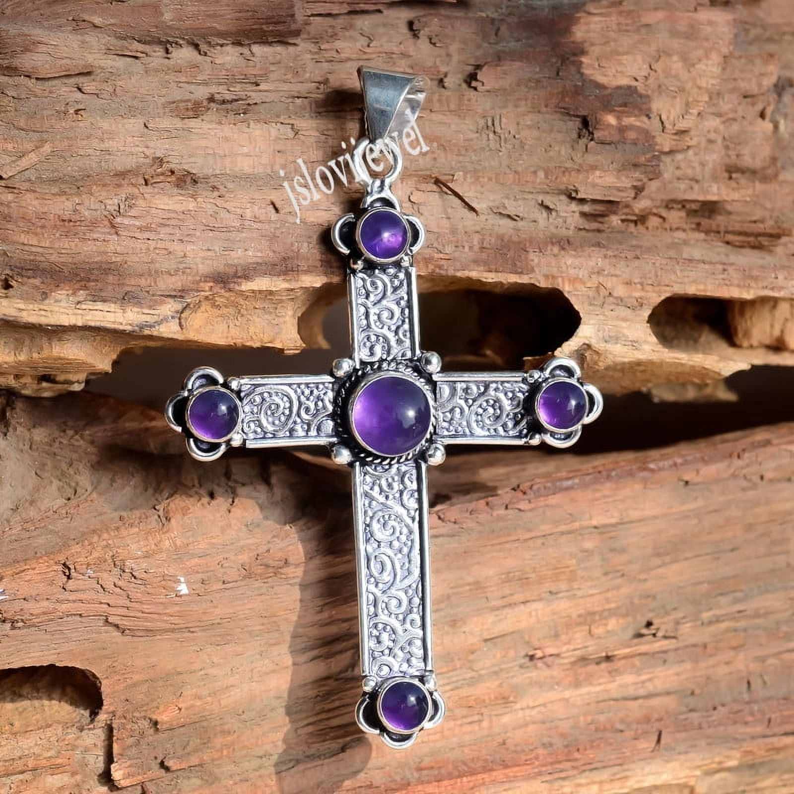 Amethyst Gemstone 925 sterling silver Holy Cross Pendant Necklace ...