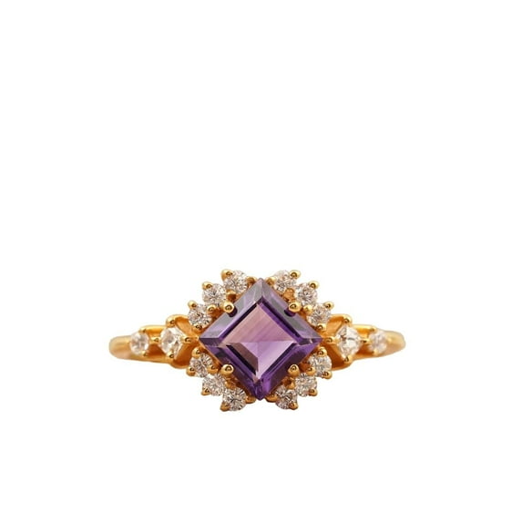 Amethyst Gemstone Ring, Natural Amethyst & CZ Tiny Ring, February ...