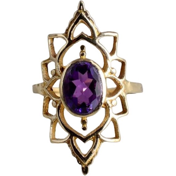 Amethyst Gemstone Ring, Natural Amethyst Ring, Mandala Design Ring ...